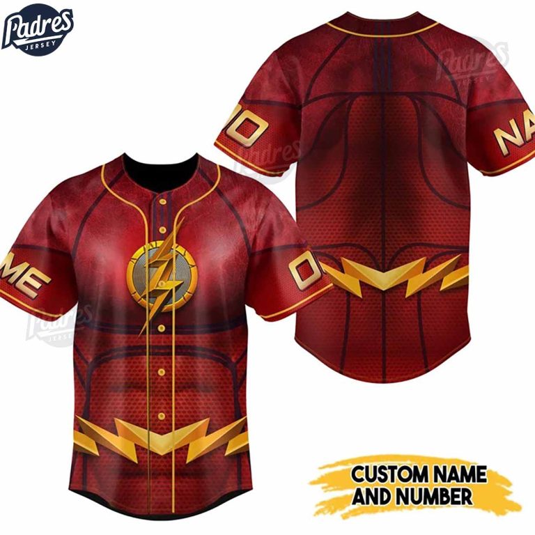 Custom DC Studios Logo The Flash Baseball Jersey - Padres Jersey Oasis ...