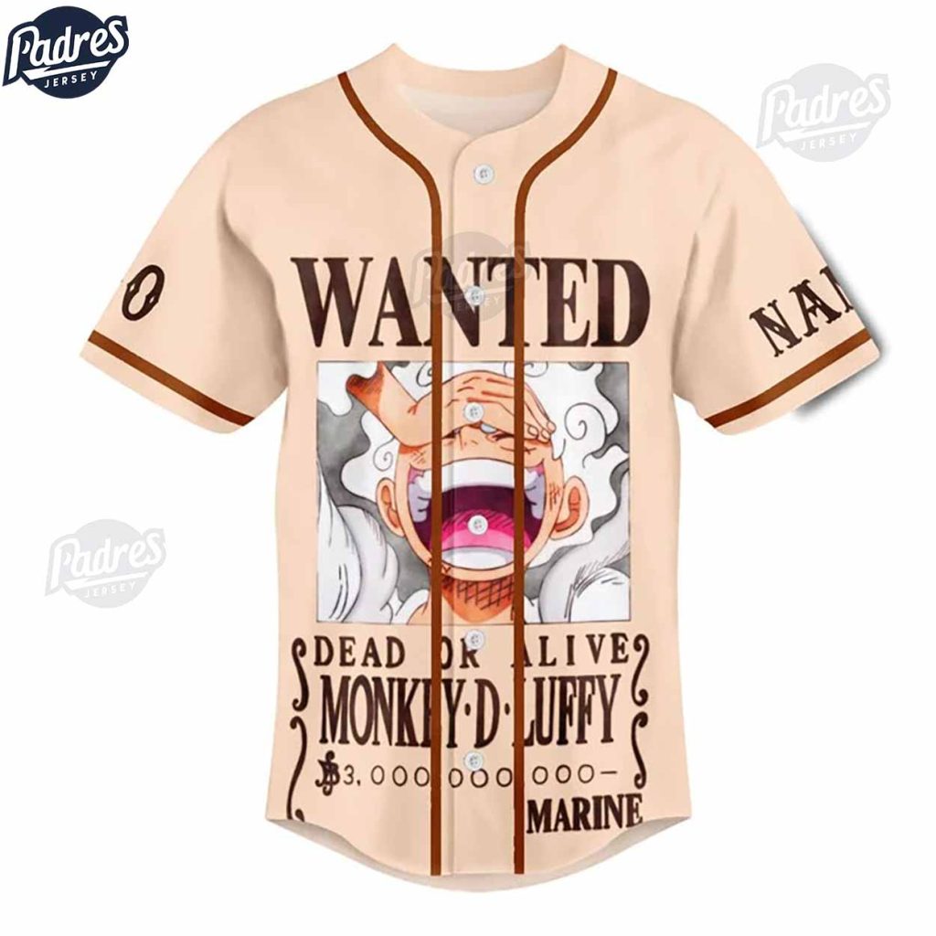Custom One Piece Wanted Luffy Gear 5 Baseball Jersey - Padres Jersey ...