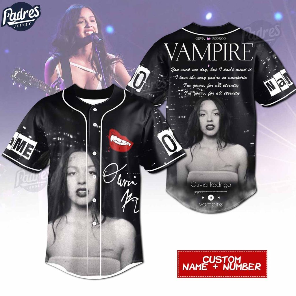 Custom Olivia Rodrigo Vampire Black Baseball Jersey - Padres Jersey ...