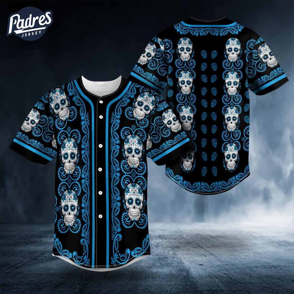 Sky Blue Baseball Jersey Featuring Doodle Floral Sugar Skull Design ...